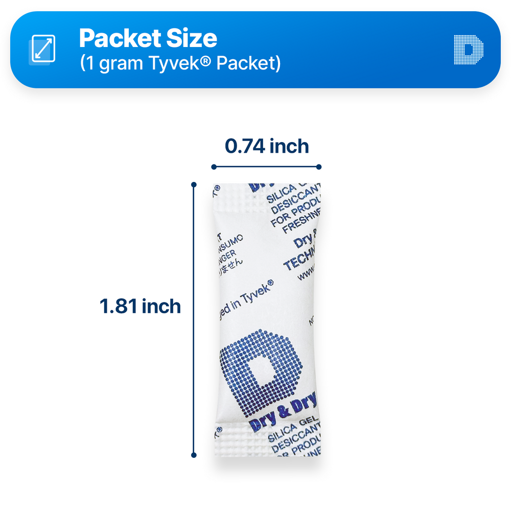 1 Gram [10,000 Packets] Tyvek® Silica Gel Desiccant Packets (FDA Compl